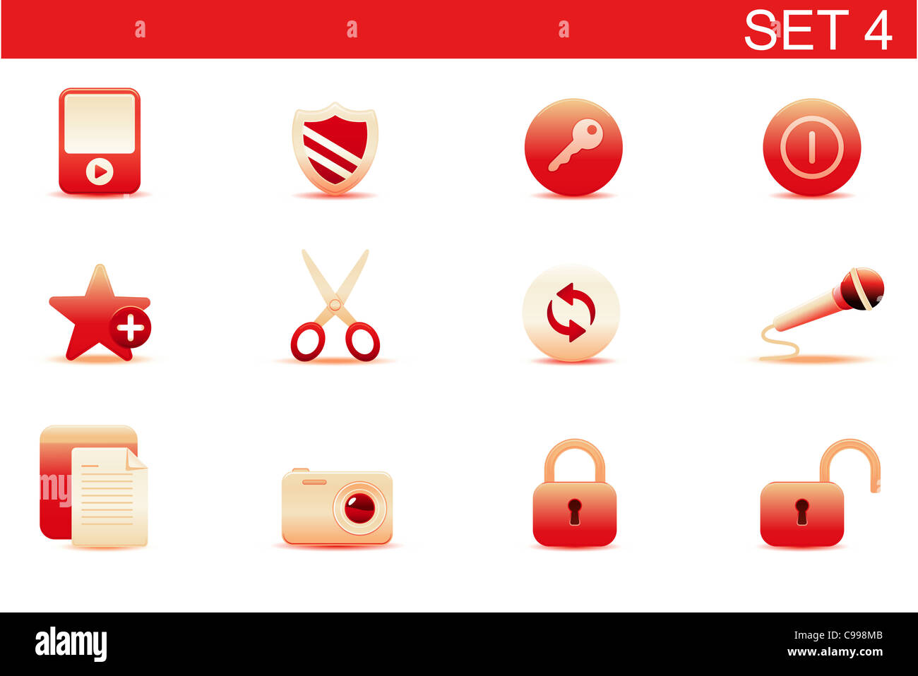 set of red elegant simple icons for common computer functions. Set-4 ...