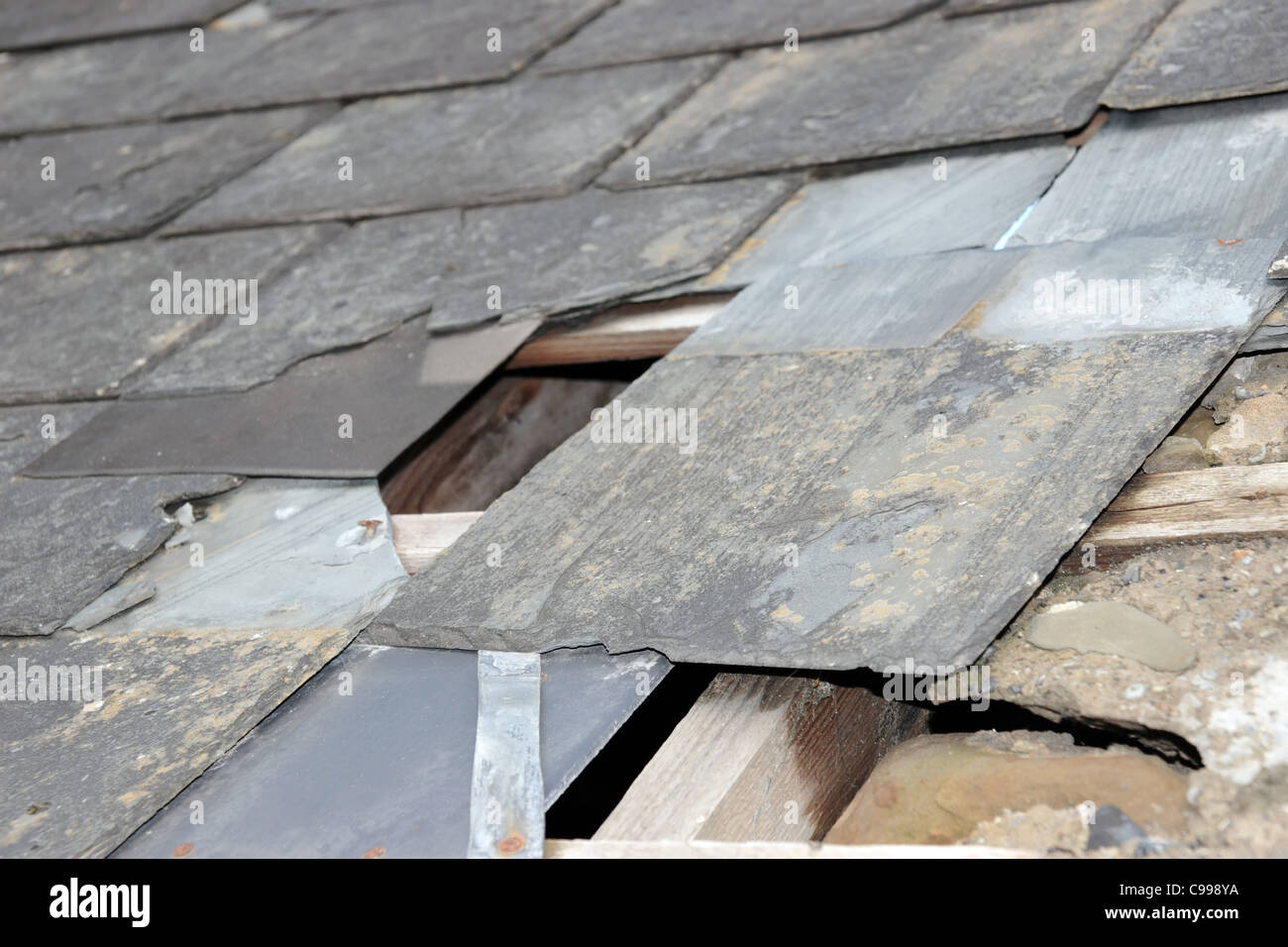hole in a roof due to storm or decay Stock Photo - Alamy