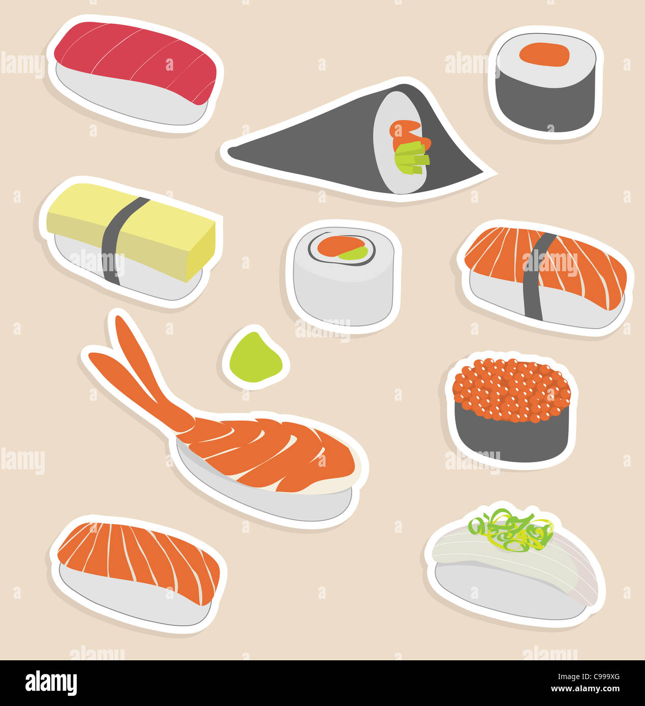 Salmon sushi sticker hi-res stock photography and images - Alamy