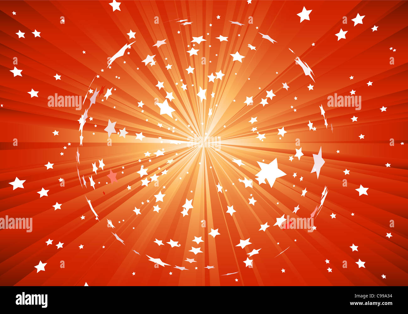 illustration of red background with light rays and burst of stars Stock ...