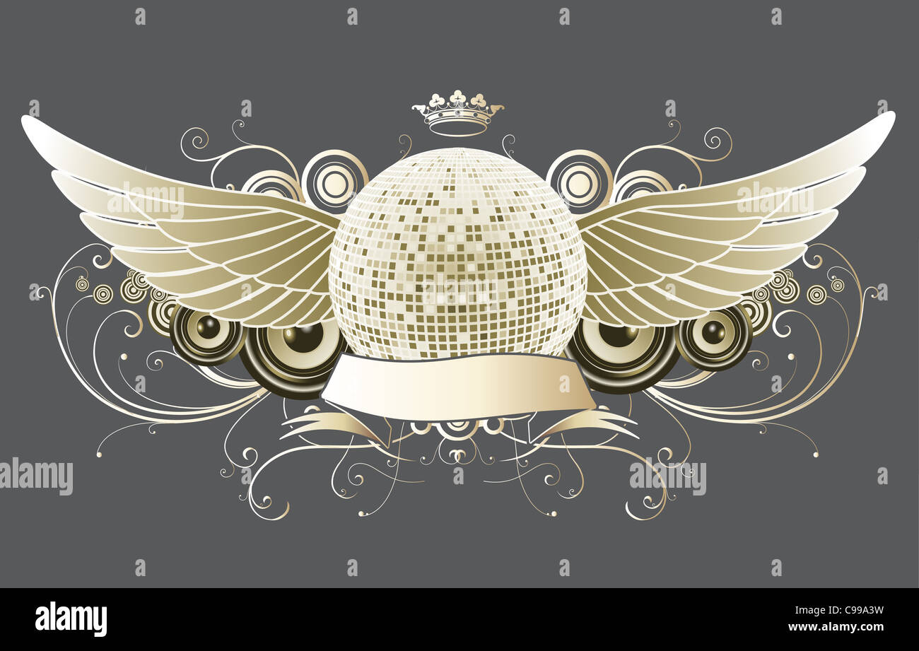 illustration of shiny abstract party design with disco ball and ribbon ...