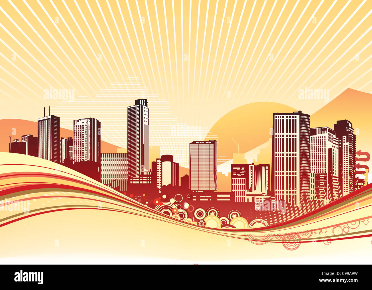 illustration of Big City. Orange urban background with abstract ...