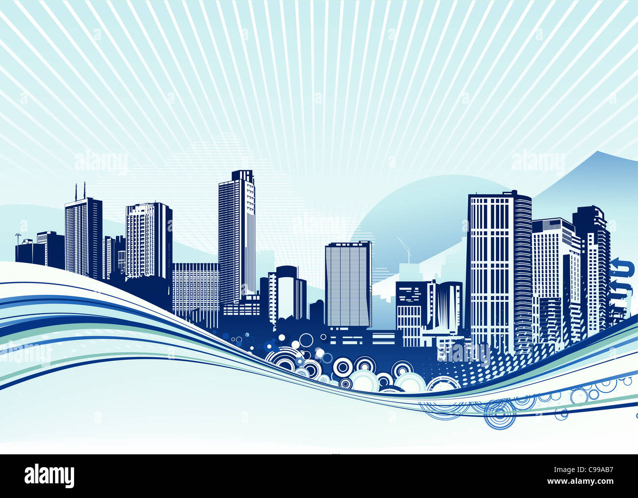 illustration of Big City. Blue urban background with abstract ...