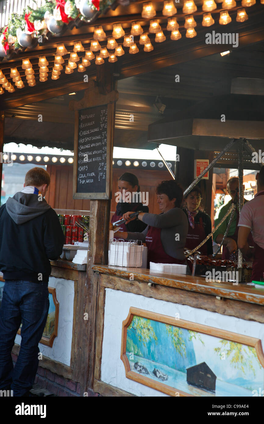 Stall serving food in Victoria Square at the Birmingham German Market ...