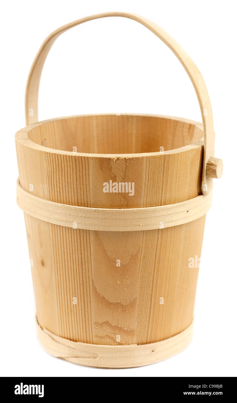 Wooden bucket isolated on white background Stock Photo - Alamy