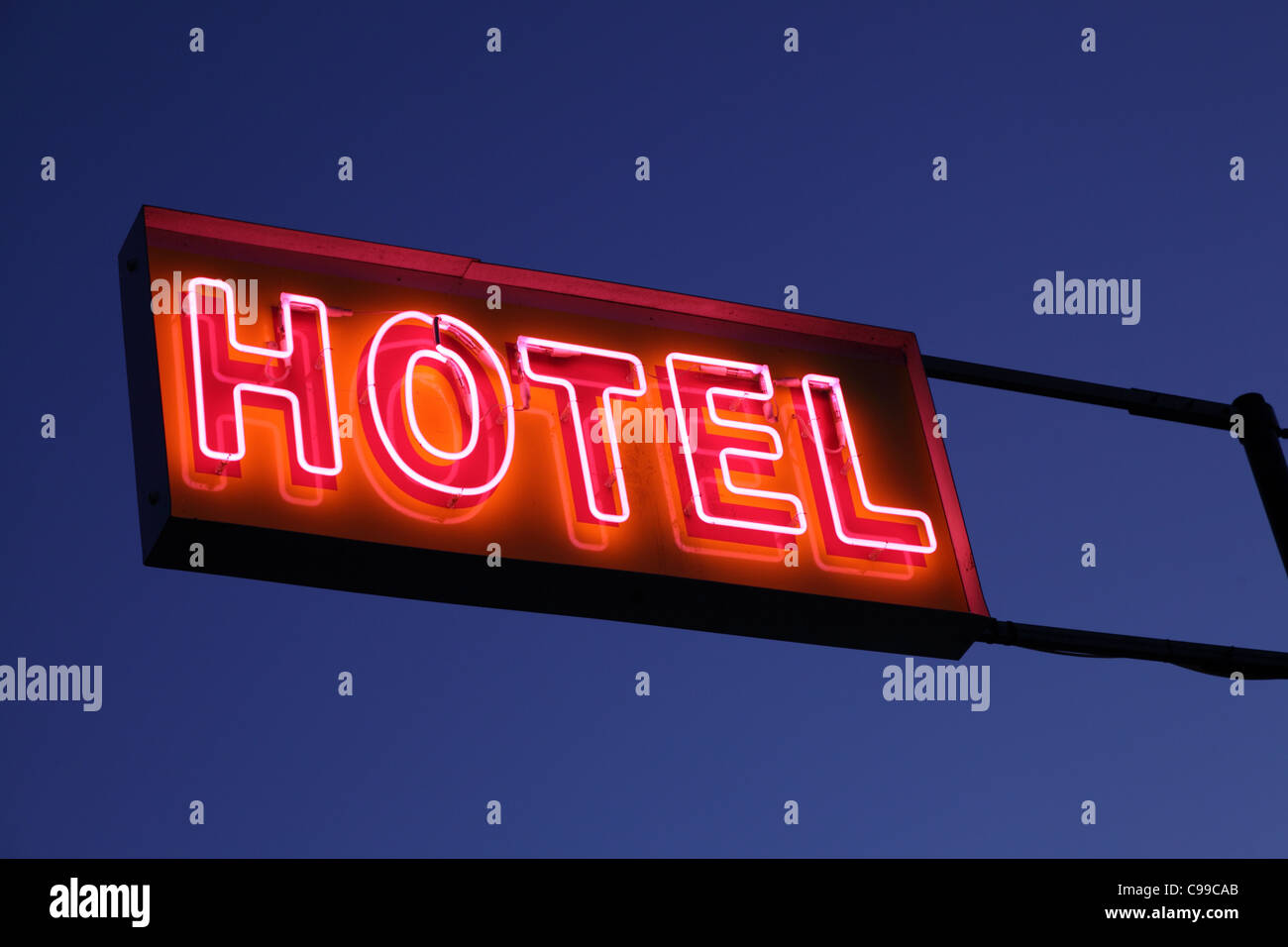 Hotel sign illuminated at night Stock Photo - Alamy