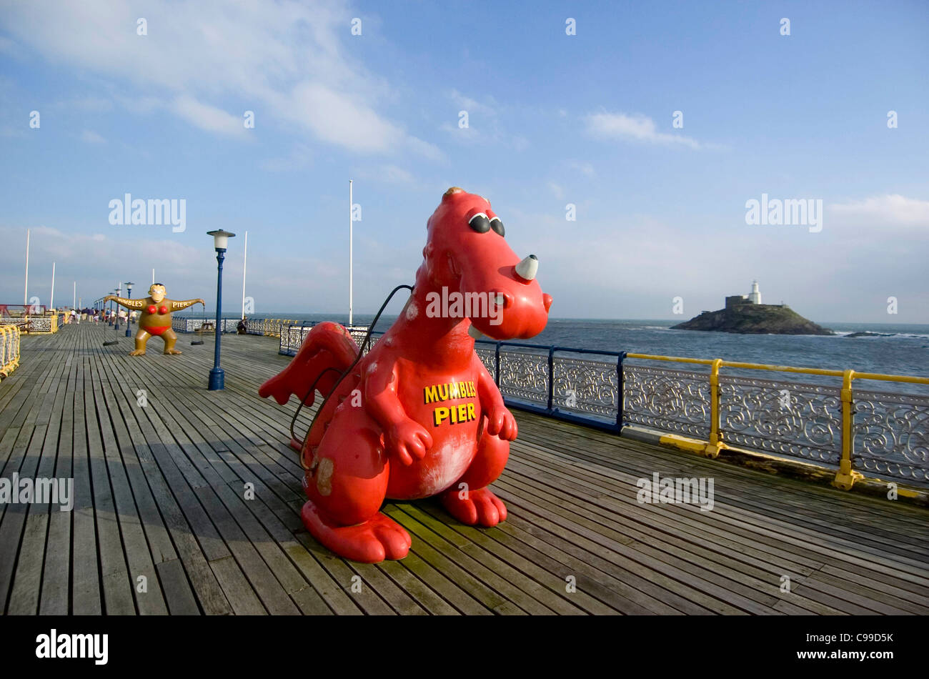 Red dragon slide on Mumbles Pier near Swansea, South Wales, UK Stock ...
