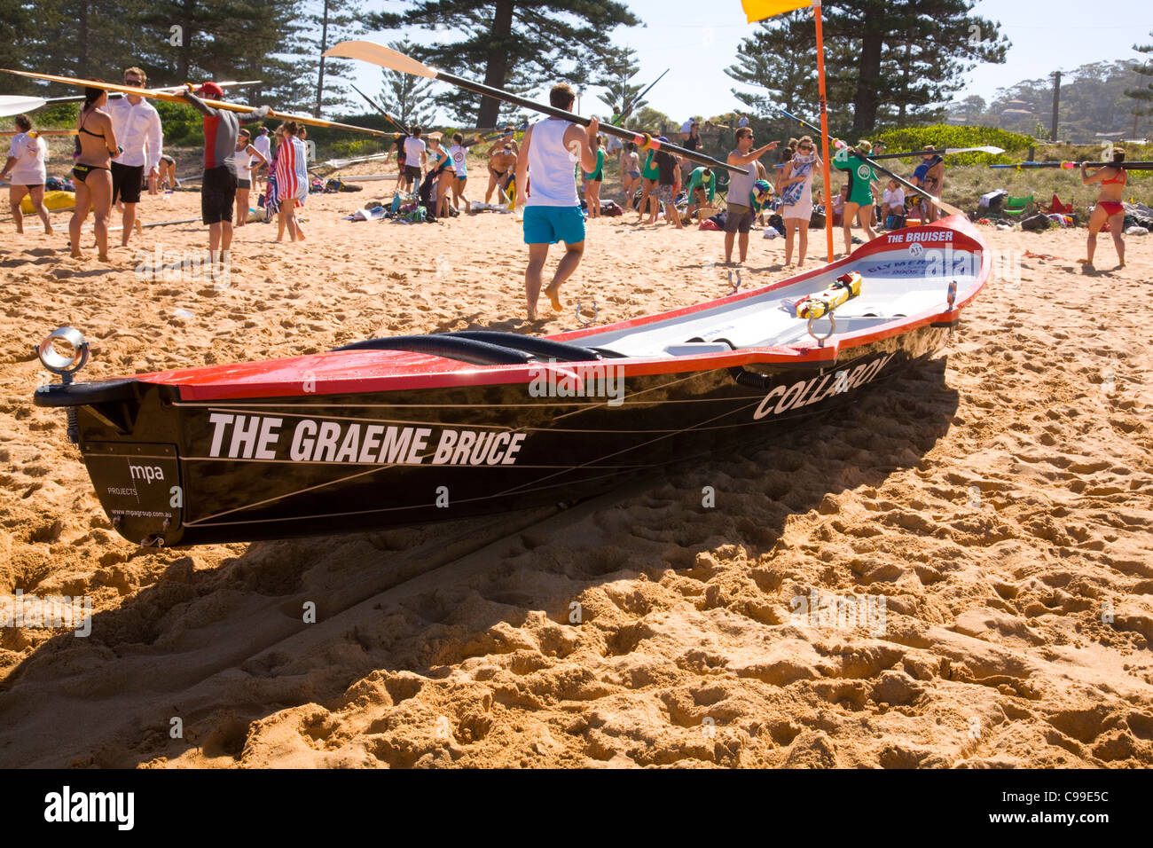The graeme bruce traditional australian surfboat on newport beach ...