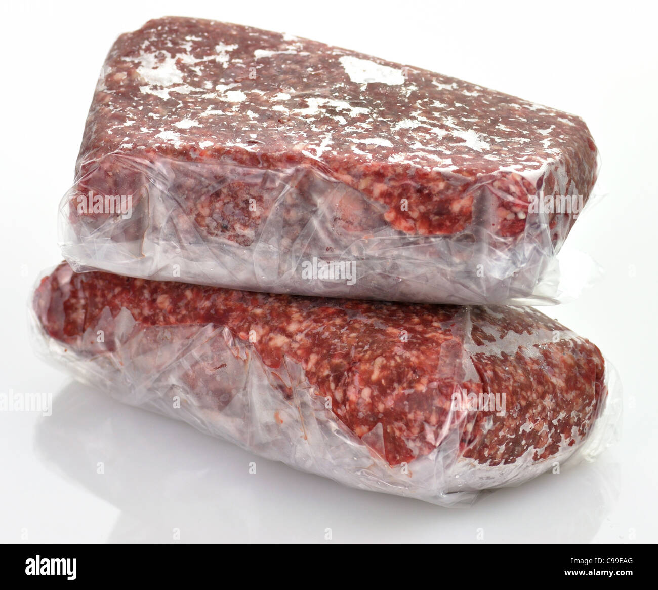 frozen ground meat in plastic package, close up Stock Photo - Alamy