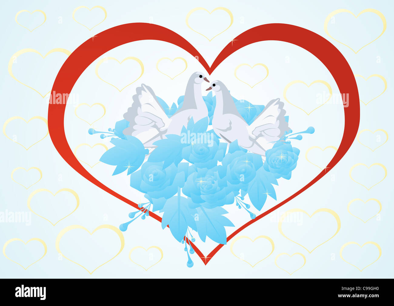 Two doves in a bouquet of flowers Stock Photo - Alamy