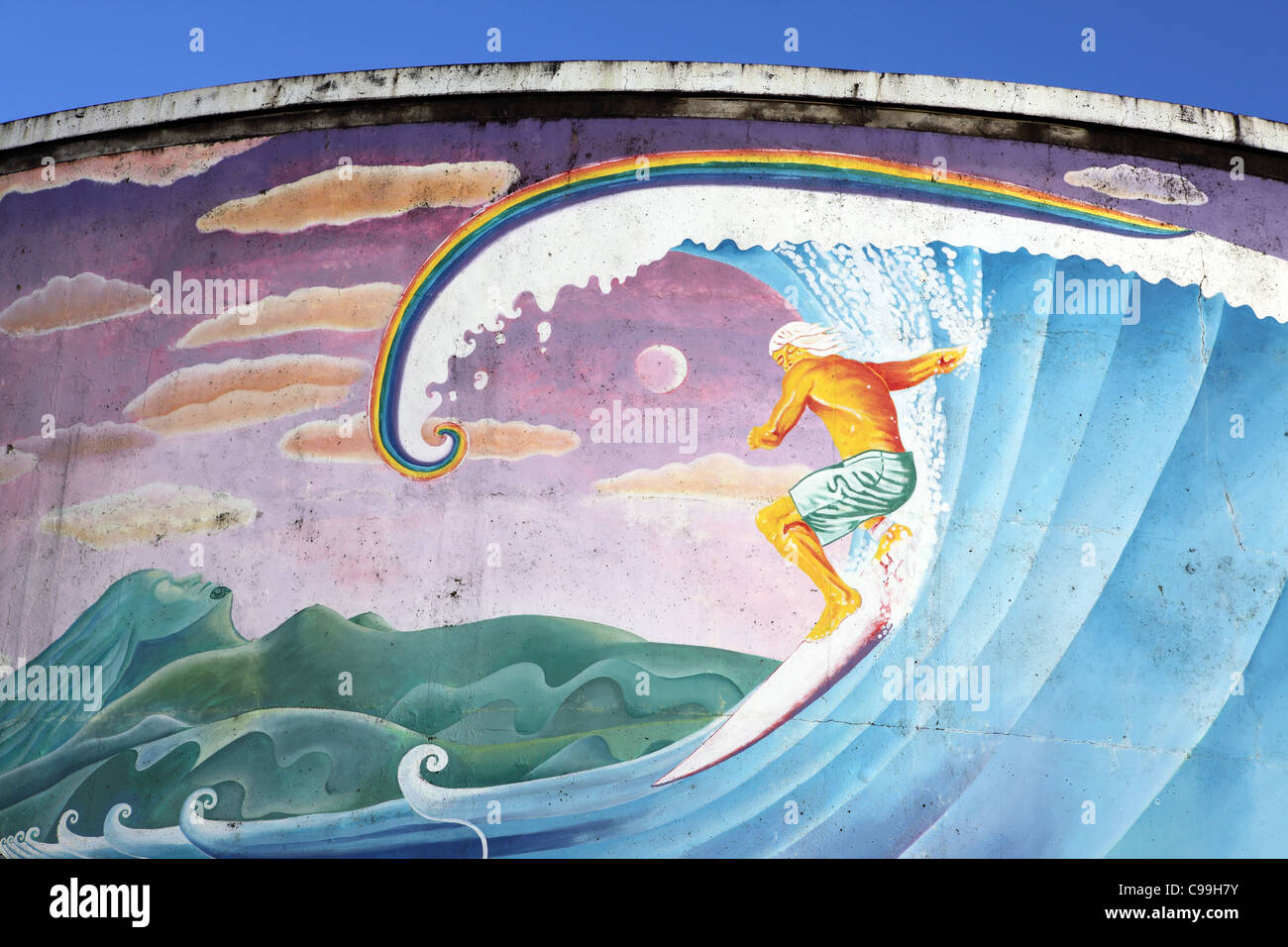 Surfing mural depicting waves at Raglan and the female form of Mount ...