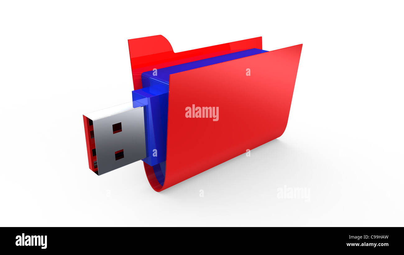Red folder with documents and computer USB connection Stock Photo - Alamy