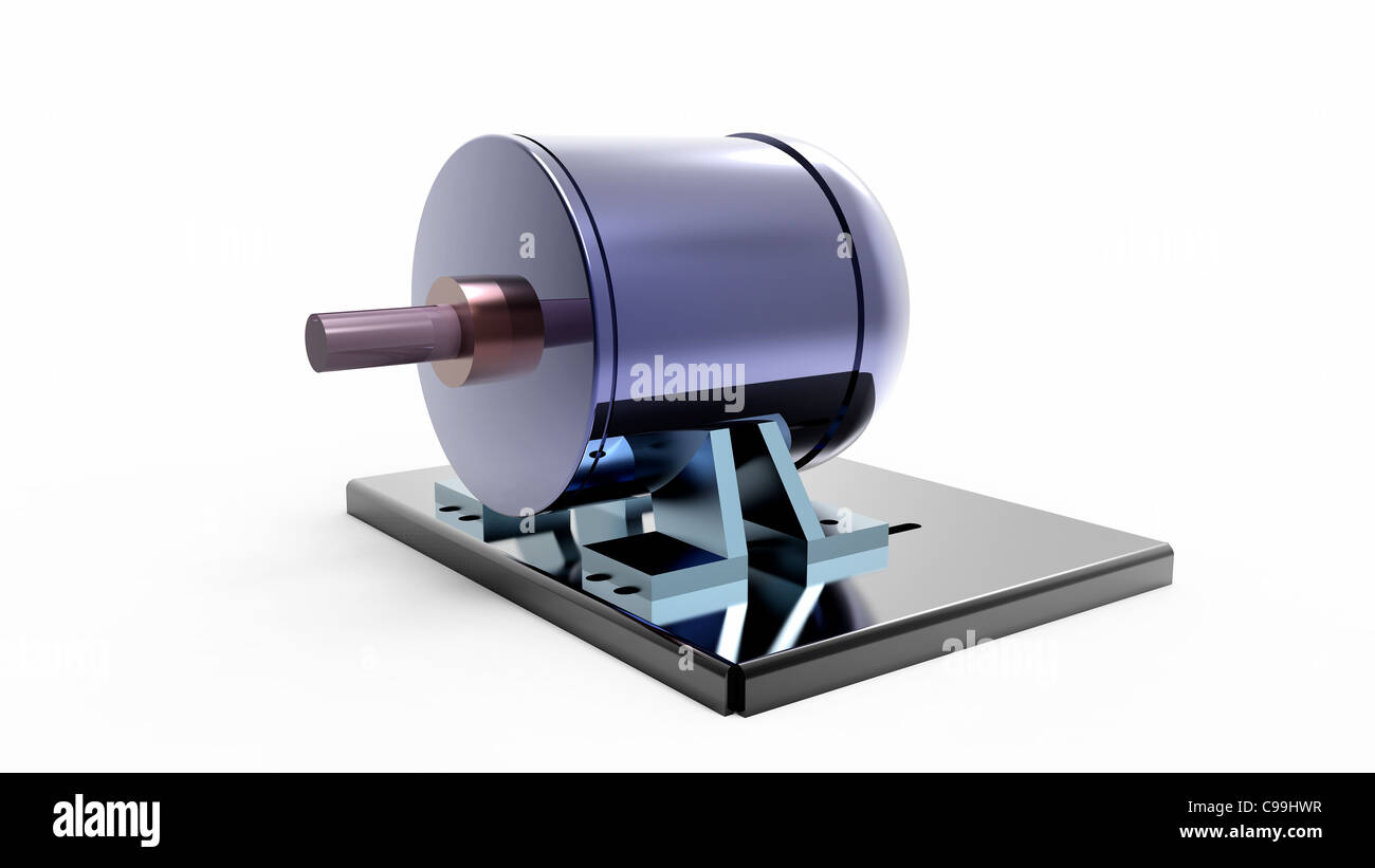 Powerful Electric motor from brilliant metal on a white background ...
