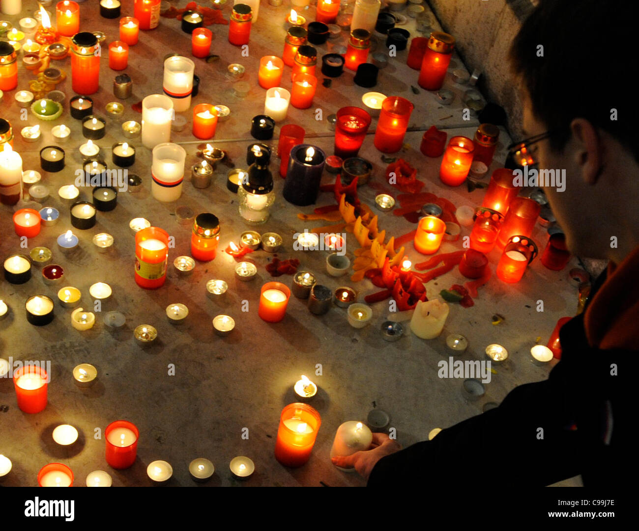 Flowers and candles at the memorial of 17th November 1989 events in ...