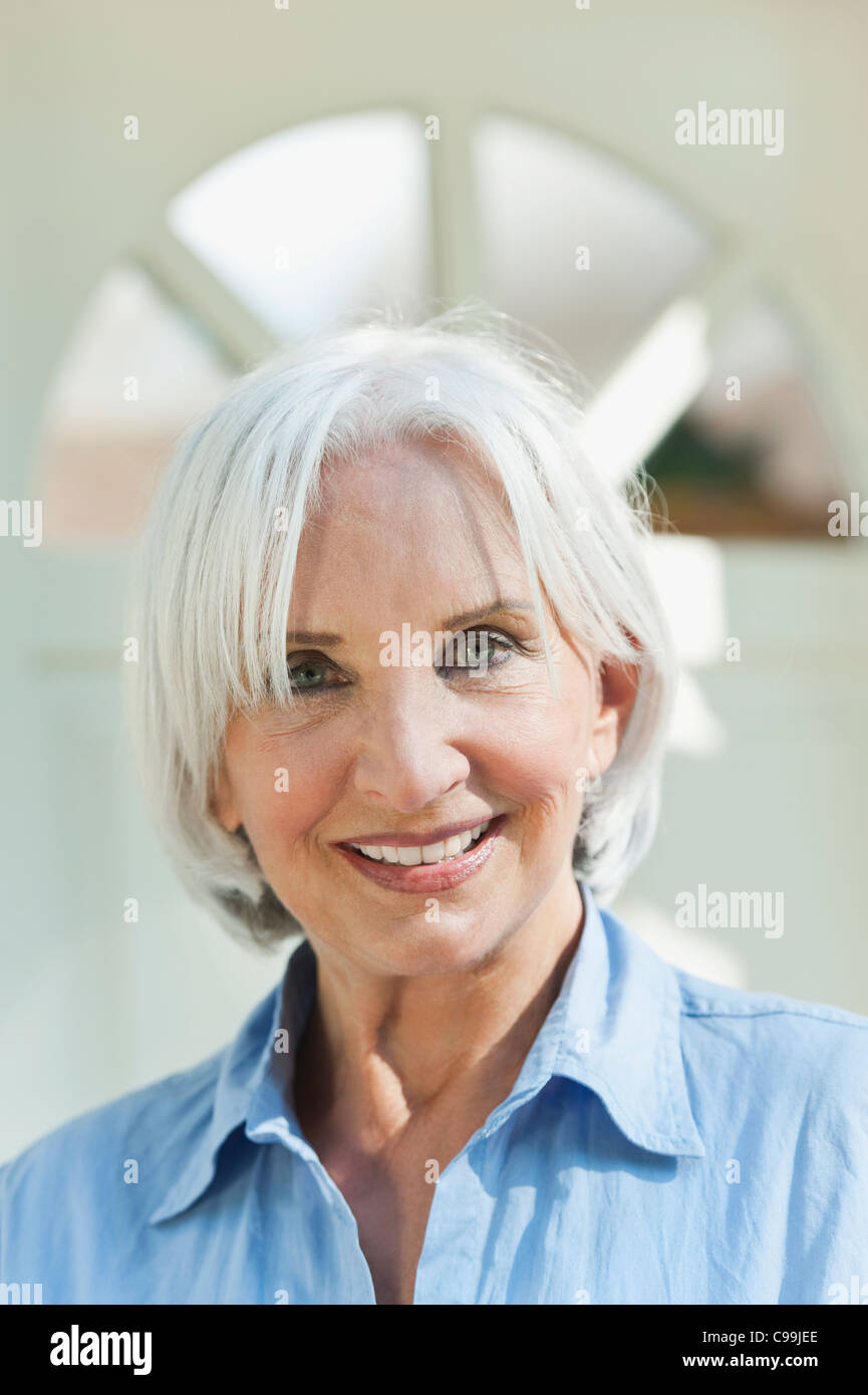 Germany, Bavaria, Senior woman smiling, portrait Stock Photo - Alamy