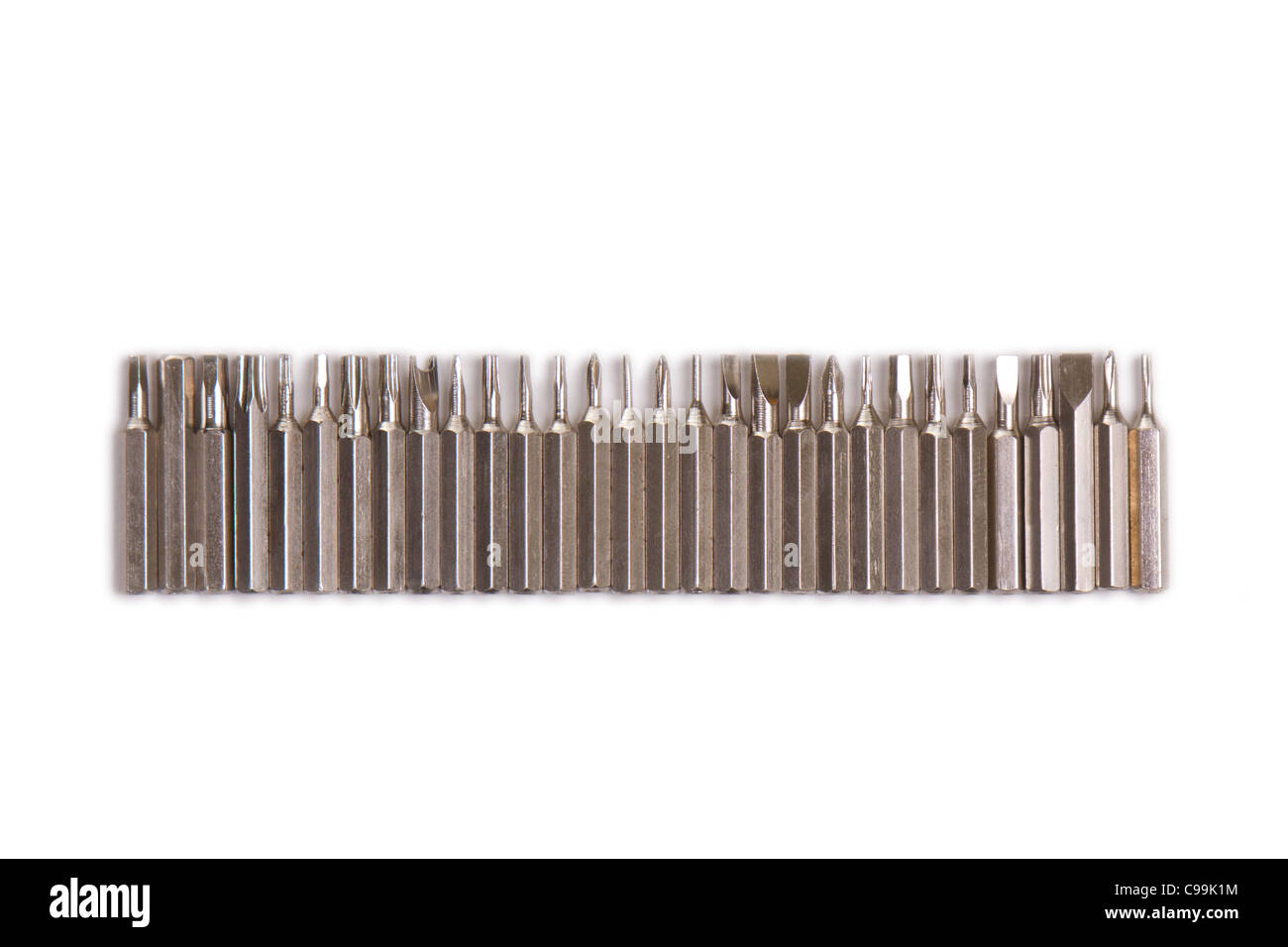 in line metallic screwdriver heads isolated on white Stock Photo - Alamy