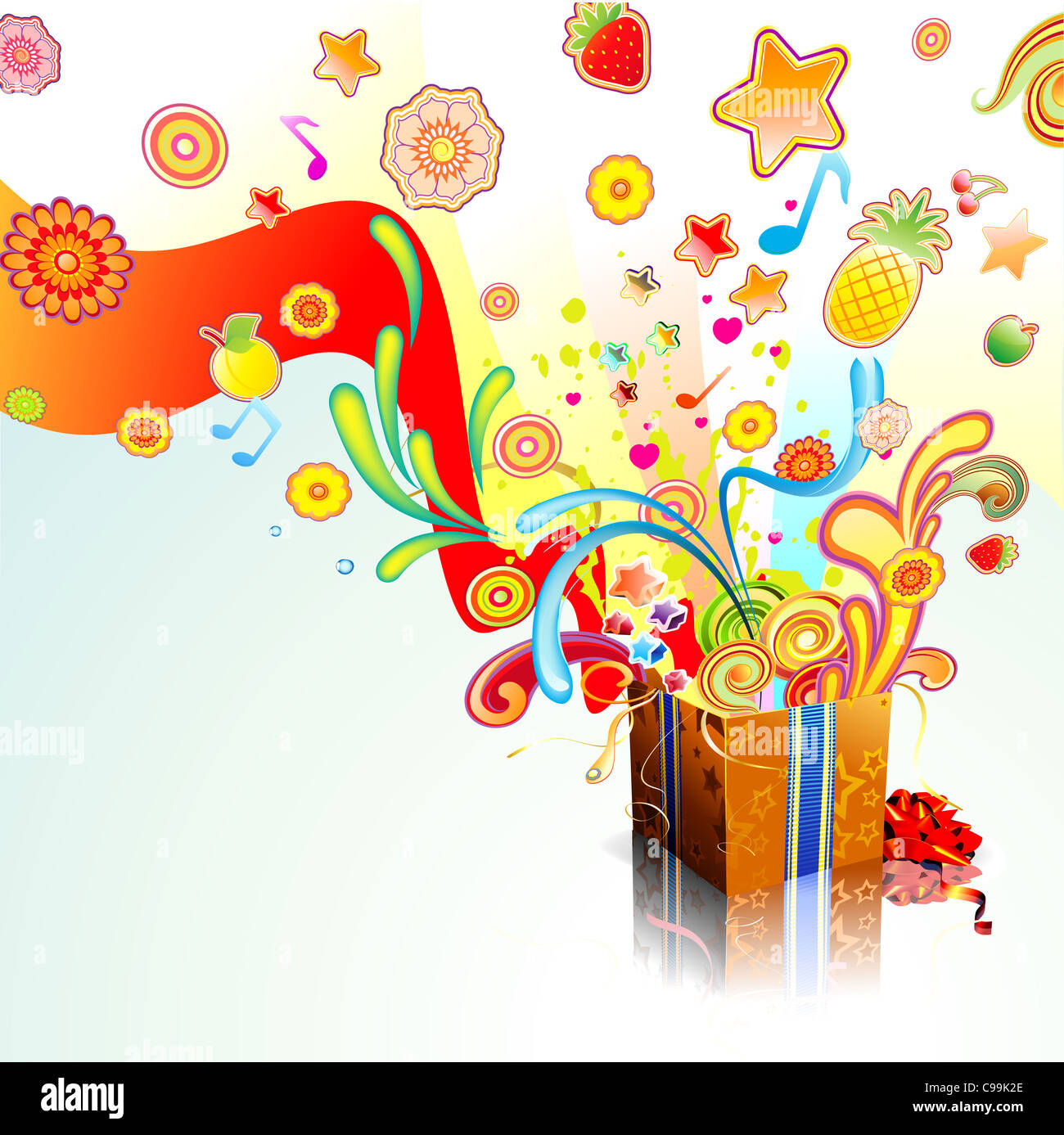 illustration of funky exploding gift surprise Stock Photo - Alamy