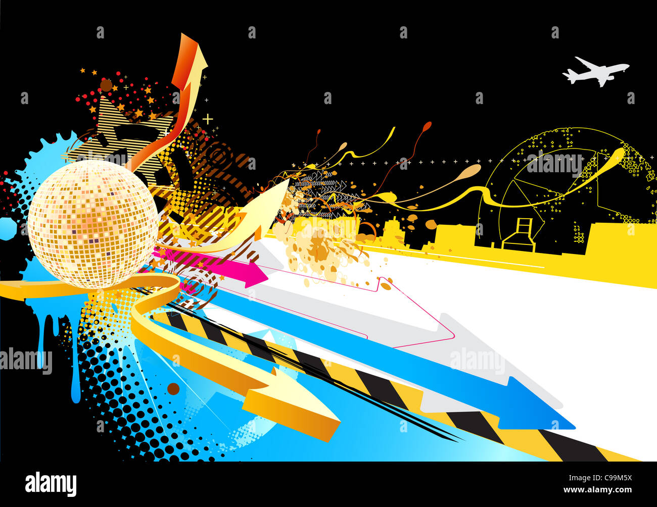 illustration of shiny abstract party design with disco ball on color ...
