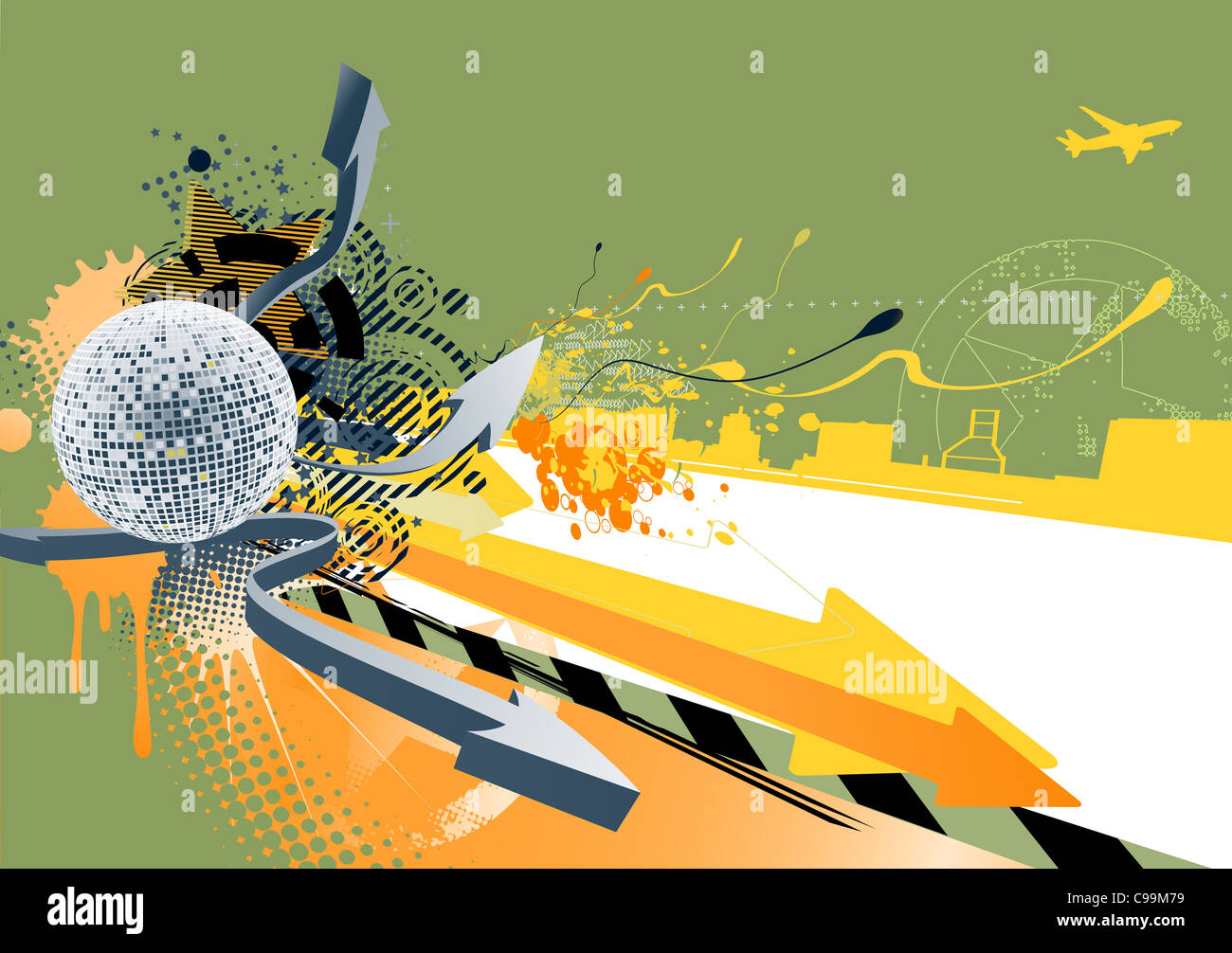 illustration of shiny abstract party design with disco ball on color ...