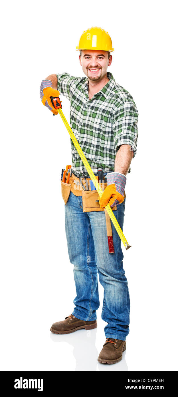 smiling handyman isolated on white background Stock Photo - Alamy