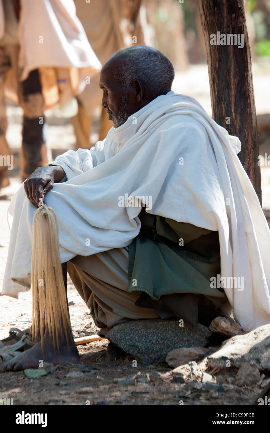 An Orthodox Christian pilgrim at the new church St Mary of Zion in the ...