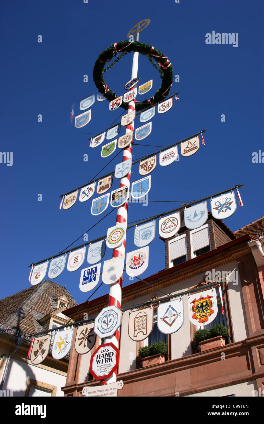 'Zunftbaum' pole showing the guild signs of trade guilds, Speyer ...