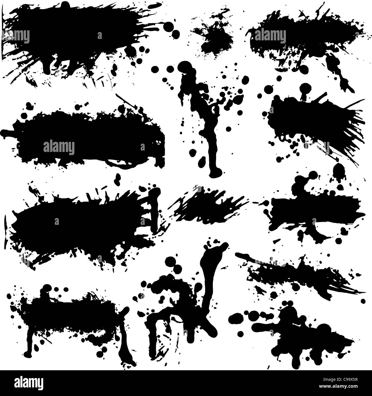 Set of multiple ink blotches and splatter design elements Stock Photo ...