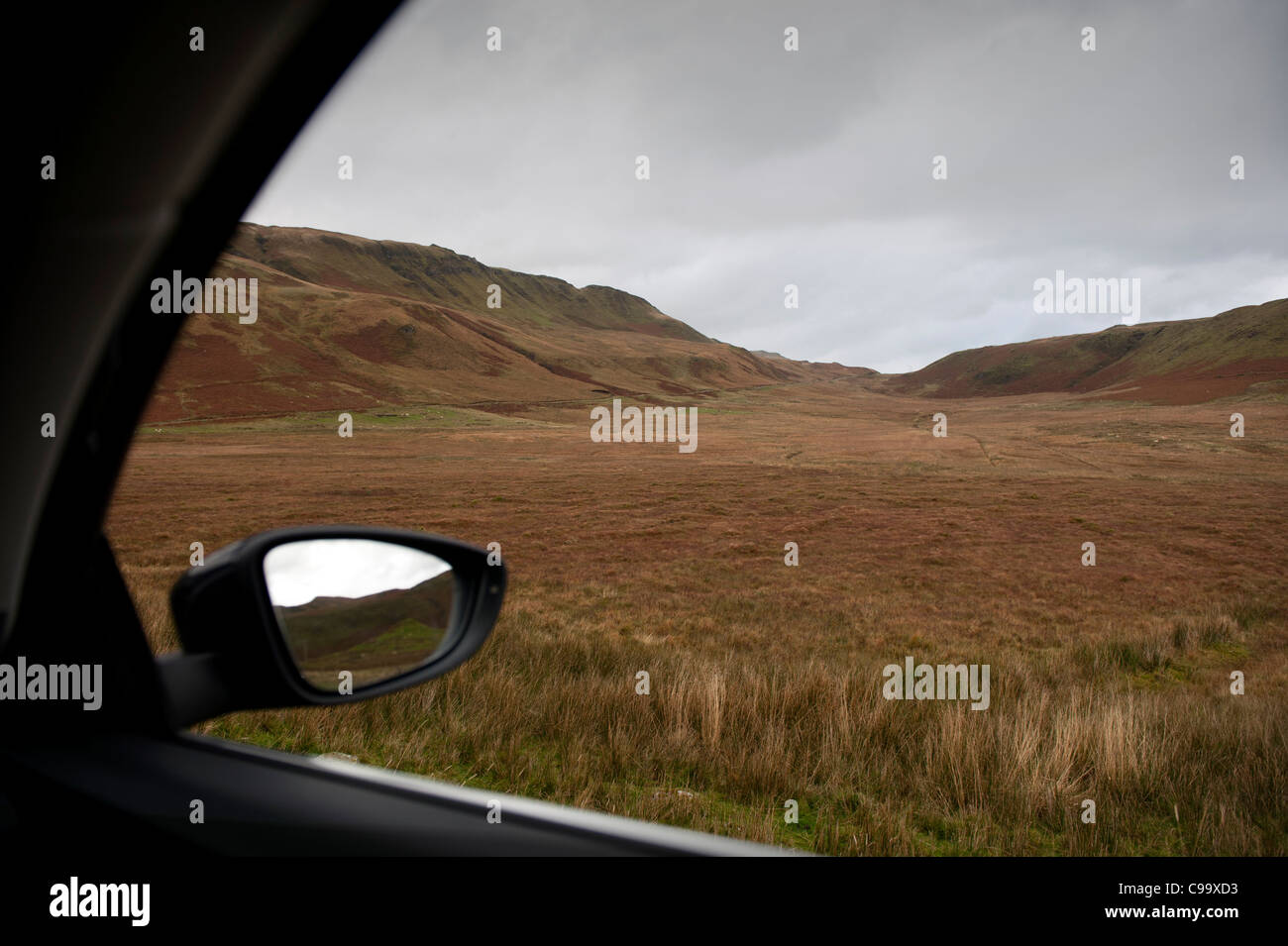 Ardnamurchan landscape viewpoint from car looking along the B8007 road ...