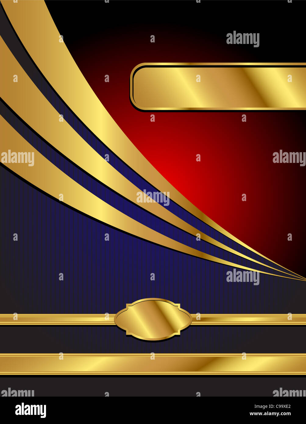 A letter sized, blue, red and gold, commercial style background with ...