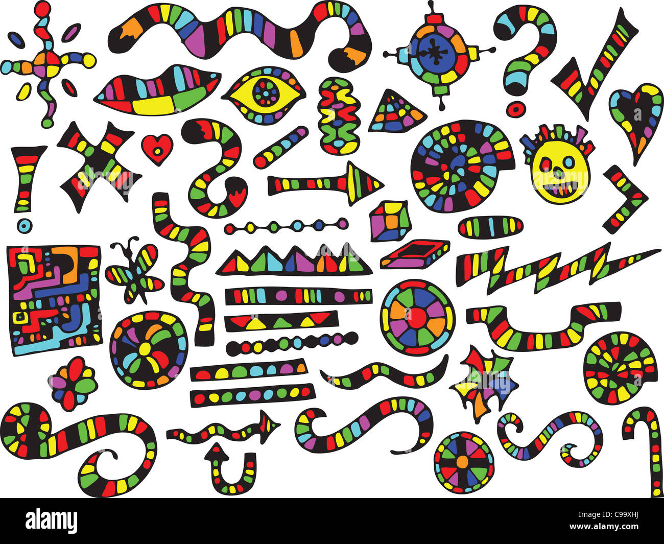 A collection of wacky, colorful design elements and illustrations in ...