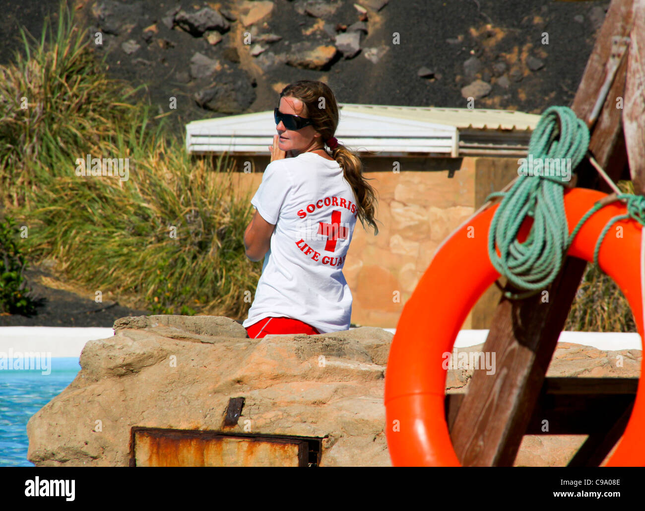 Lifeguard at Spanish water park Stock Photo - Alamy