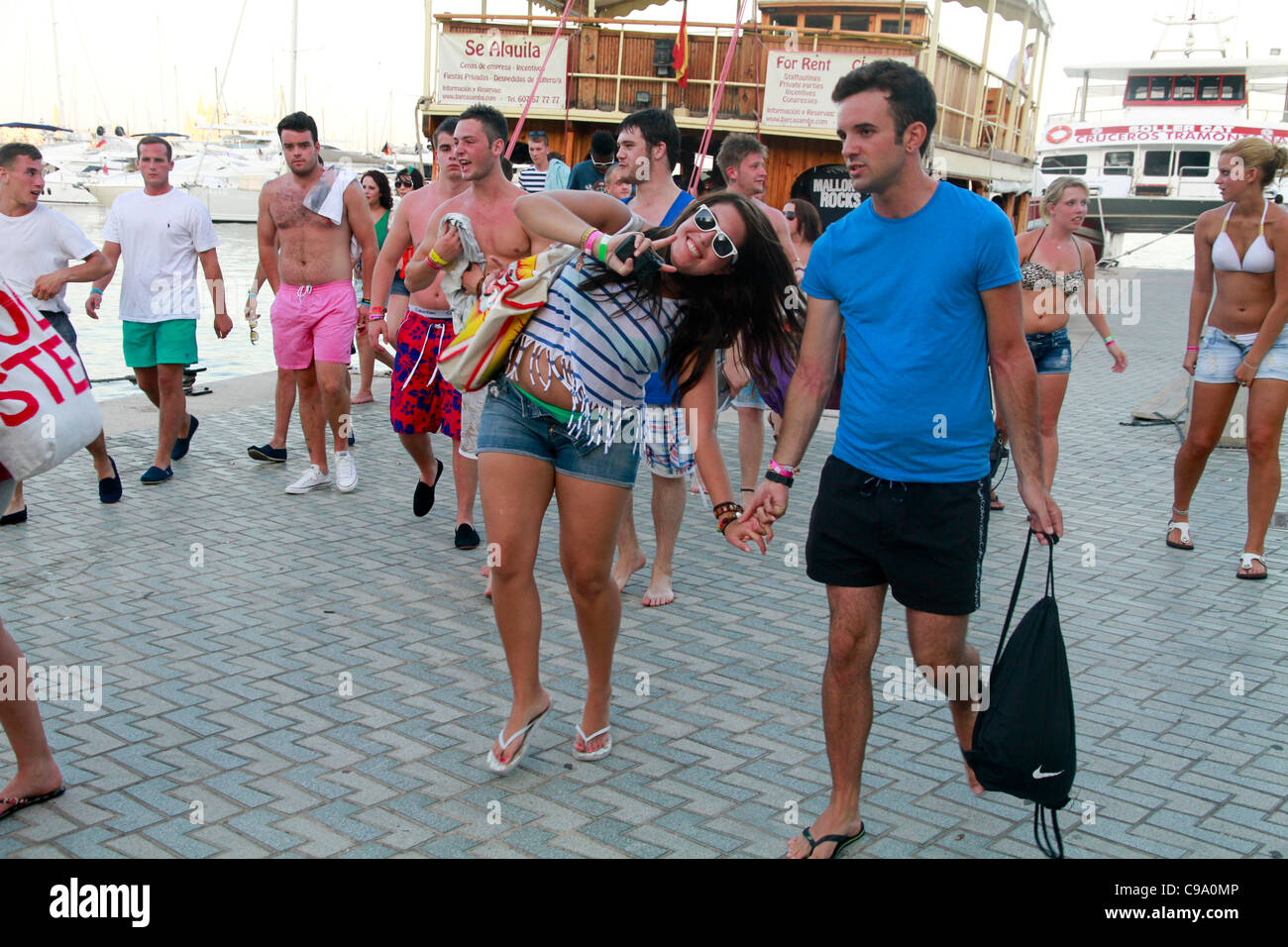 Group Young tourists fiesta party tour Mallorca Majorca Balearic ...