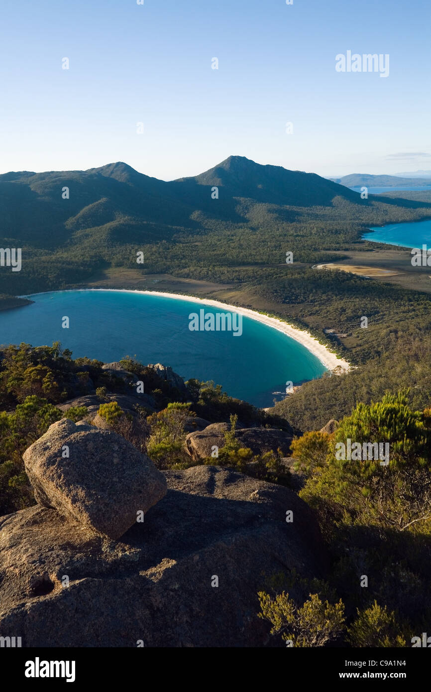 View of Wineglass Bay from Mt Amos. Freycinet National Park, Tasmania ...
