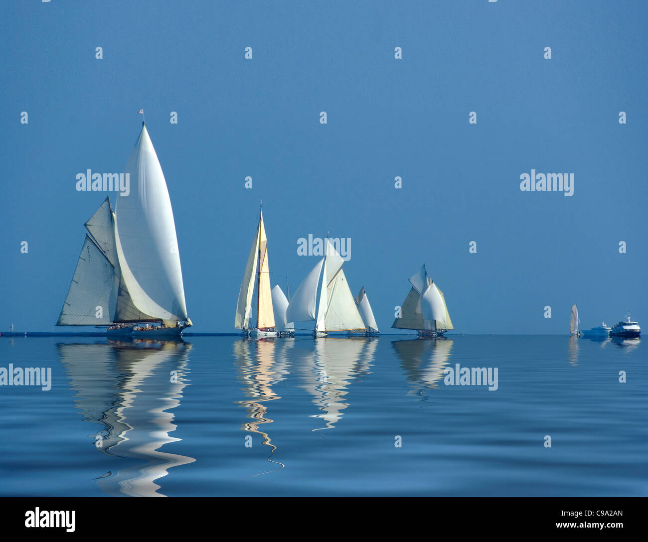 Sailing yachts off the coast of the French Riviera, the Cote d'Azur, at ...