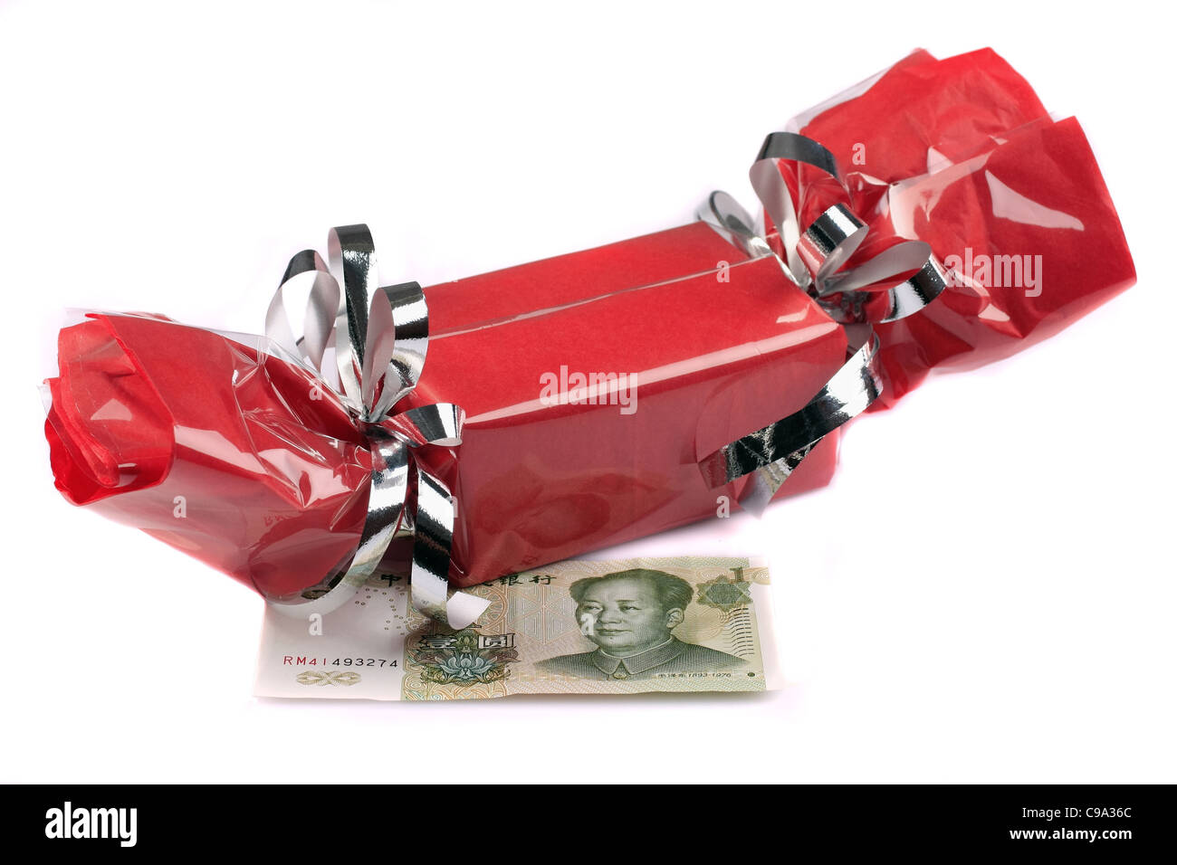 Chinese commerce (a red gift box with a suggestive chinese bank note ...