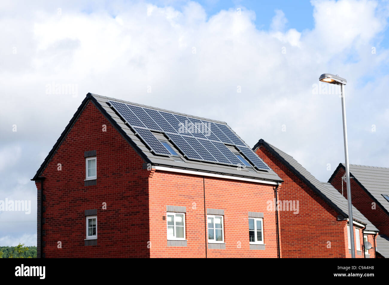 New Build House With Solar Panels Stock Photo - Alamy