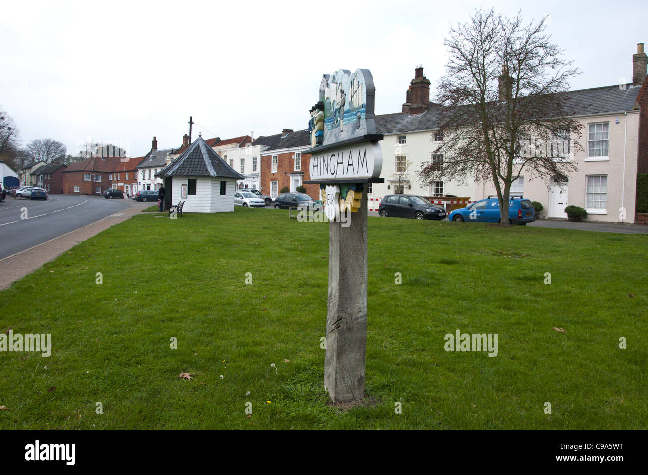 Higham Norfolk with village sign Stock Photo - Alamy