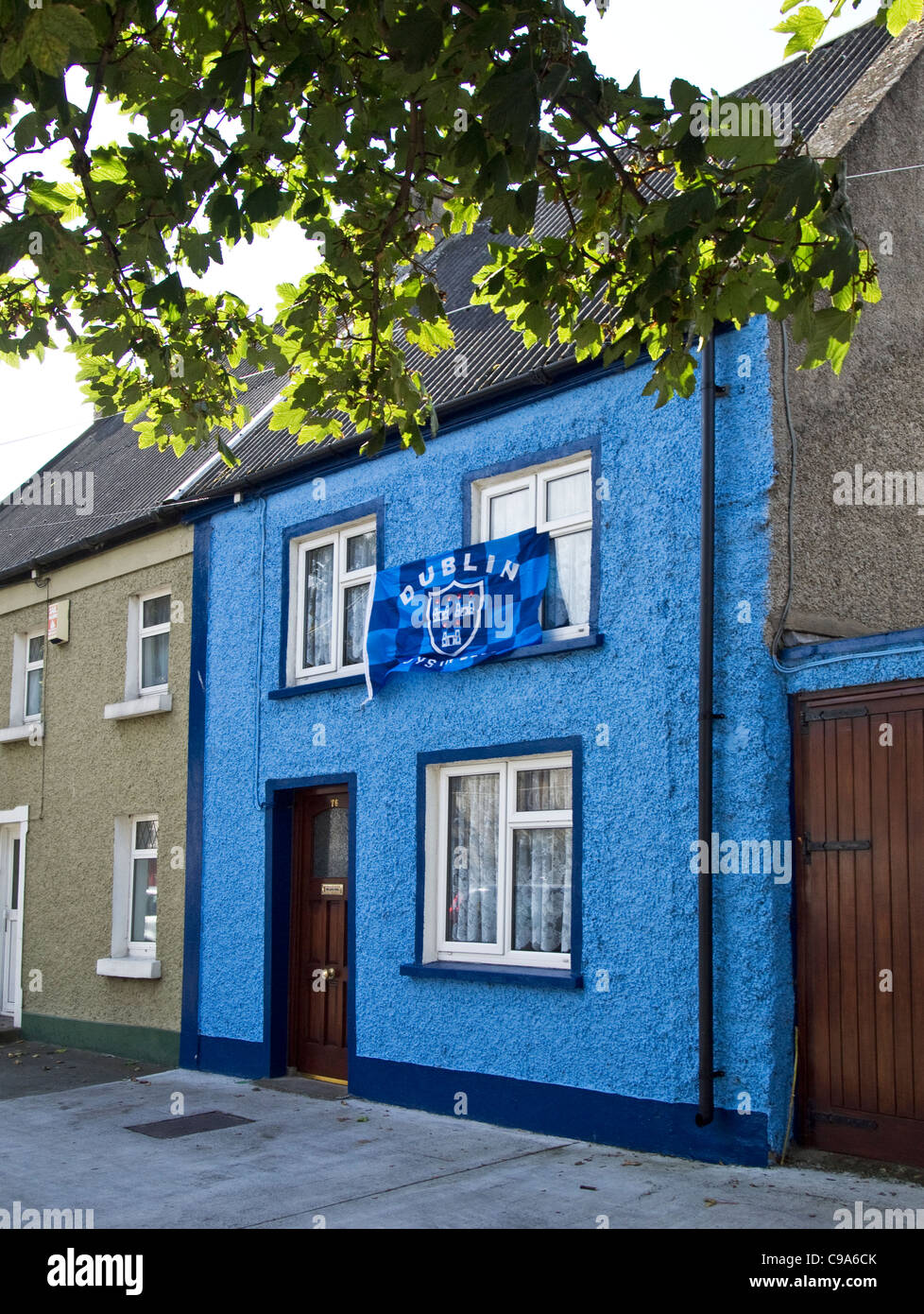 A small house decorated in the colours of the Dublin Gaelic football ...