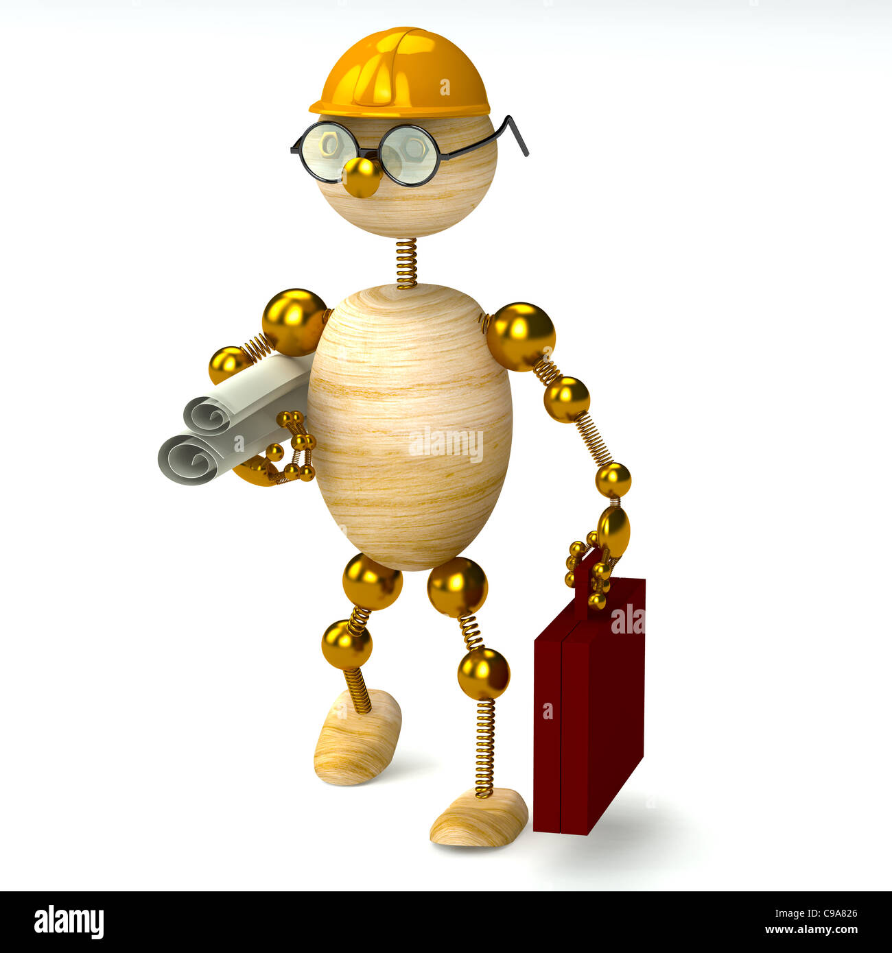 3d wood man engineer isolated on white Stock Photo - Alamy