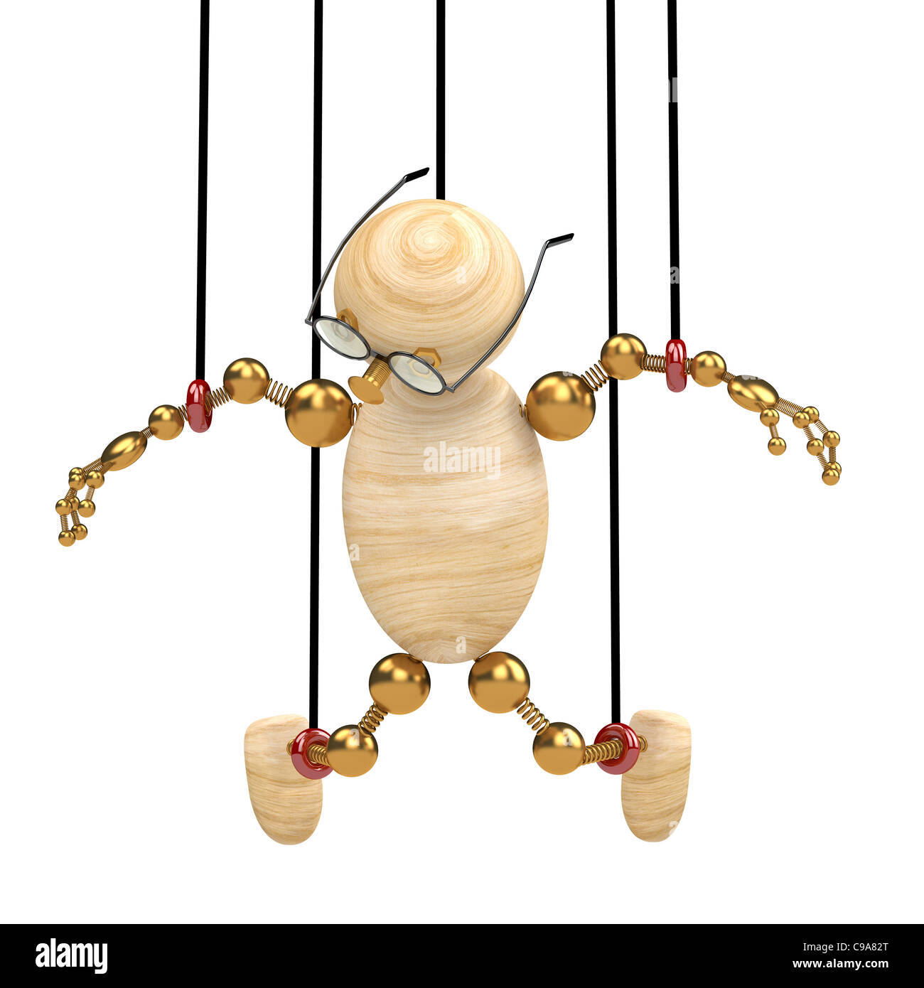 3d wood man suspended on laces isolated Stock Photo - Alamy