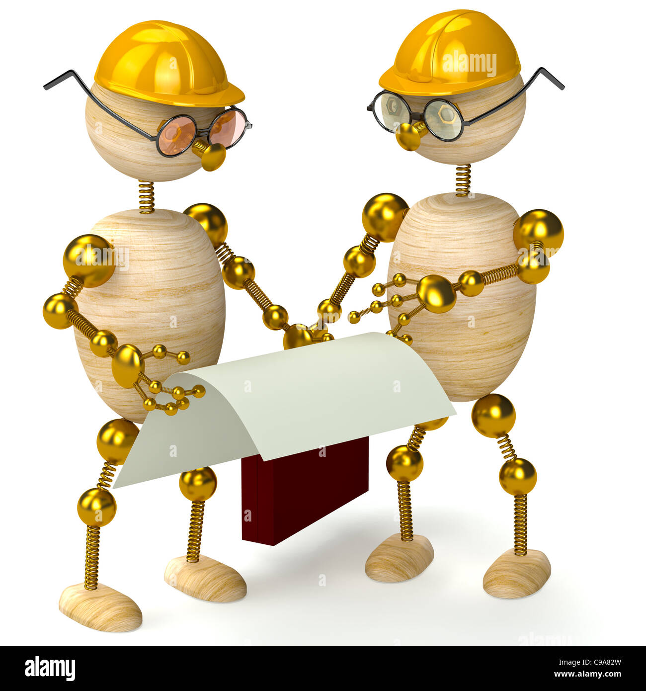 two 3d wood man engineers isolated on white Stock Photo - Alamy