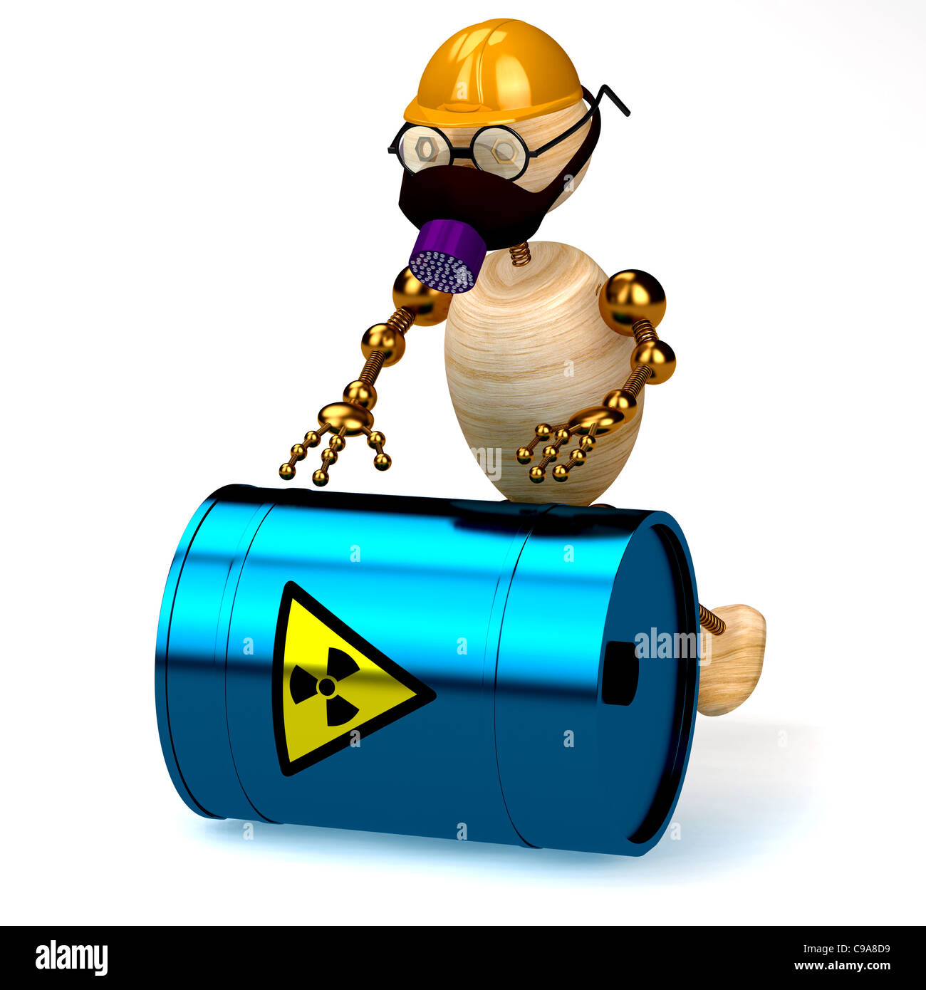 3d wood man with a radioactive waste isolated Stock Photo - Alamy