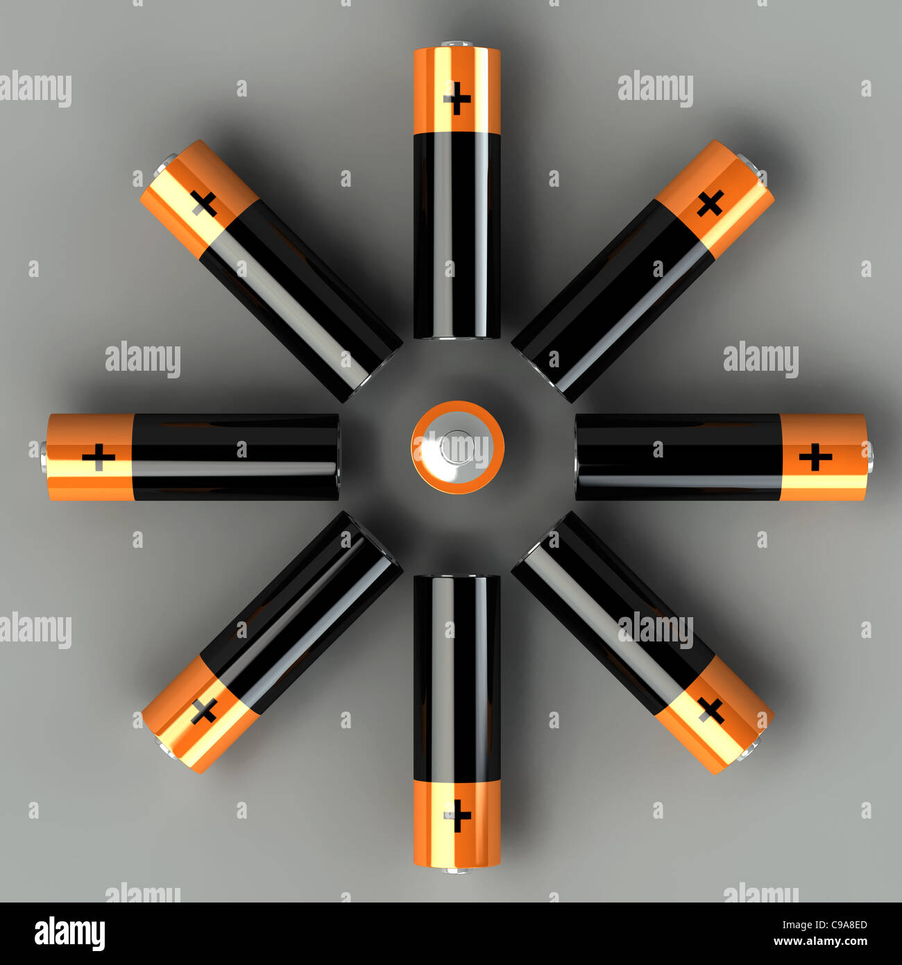 3d set of battery on the grey background Stock Photo - Alamy