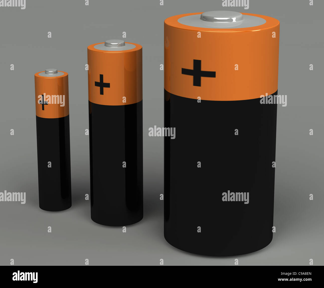 3d set of battery on the grey background Stock Photo - Alamy