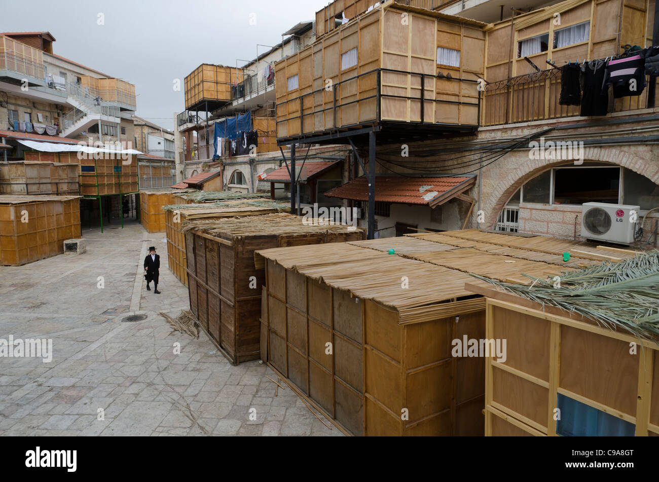 view with housing and booths. Sukkot festival. Mea Shearim. israel ...