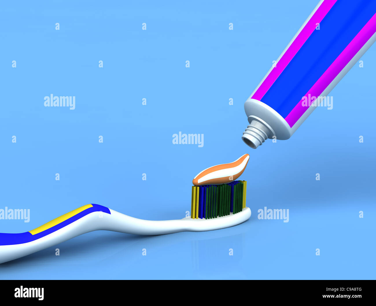 toothpaste and brush on a blue background Stock Photo - Alamy