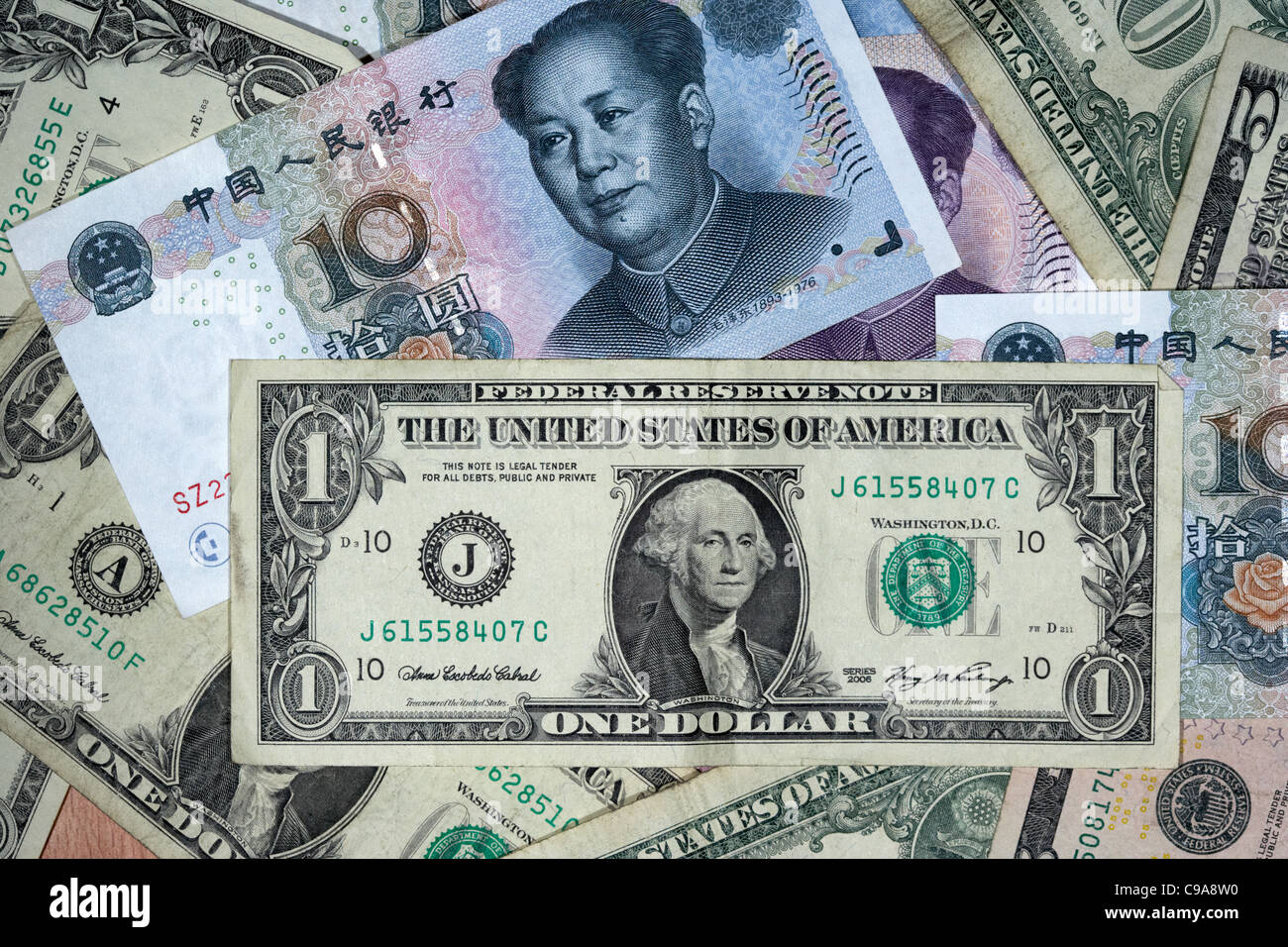 chinese renminbi rmb and usa dollars banknotes Stock Photo - Alamy