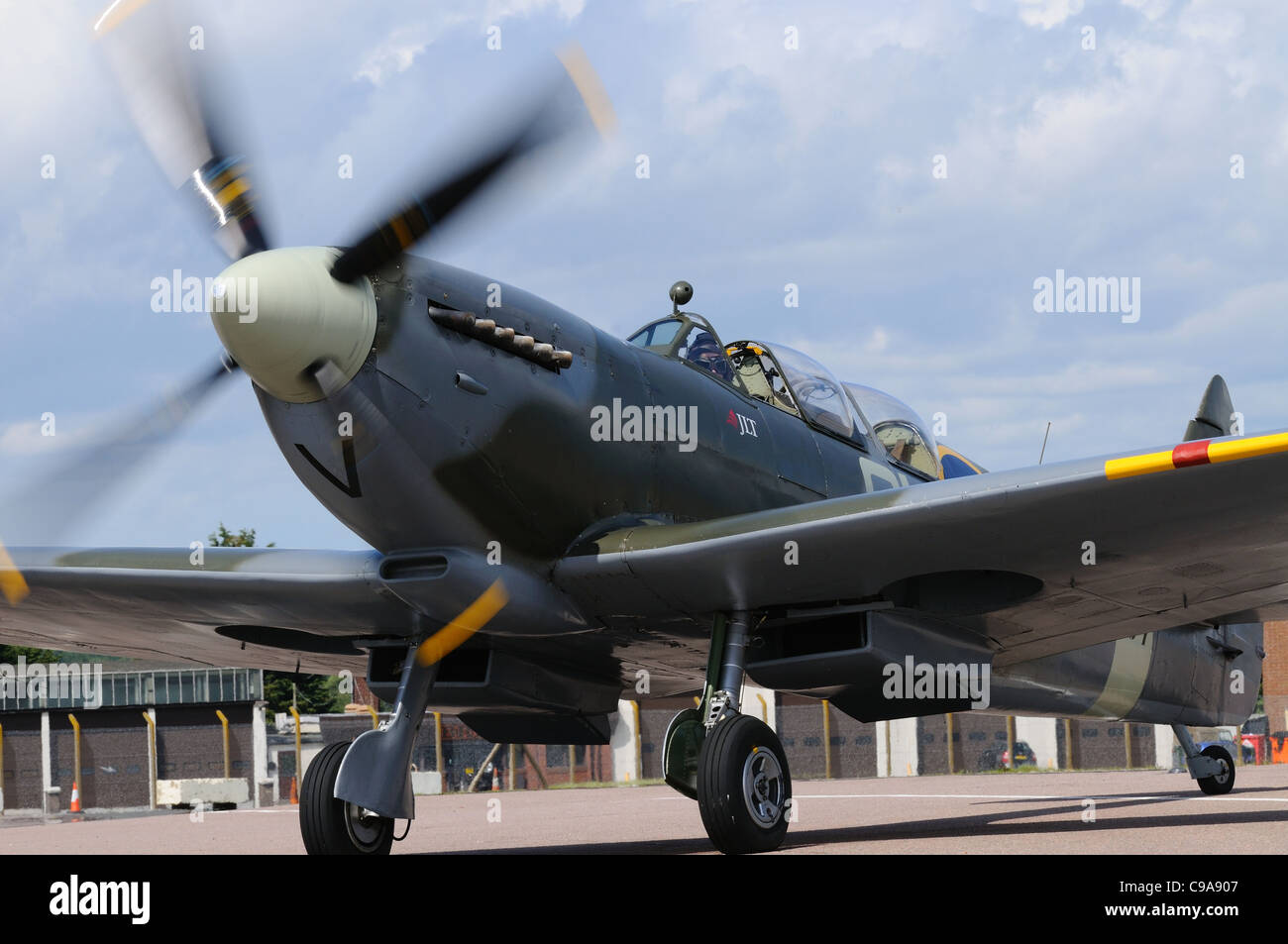 A Spitfire close-up with the propeller blur Stock Photo - Alamy