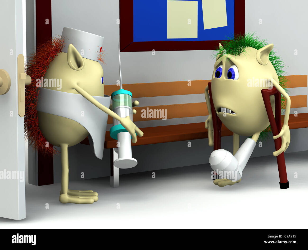 3d character and puppet doctor in the hospital Stock Photo - Alamy