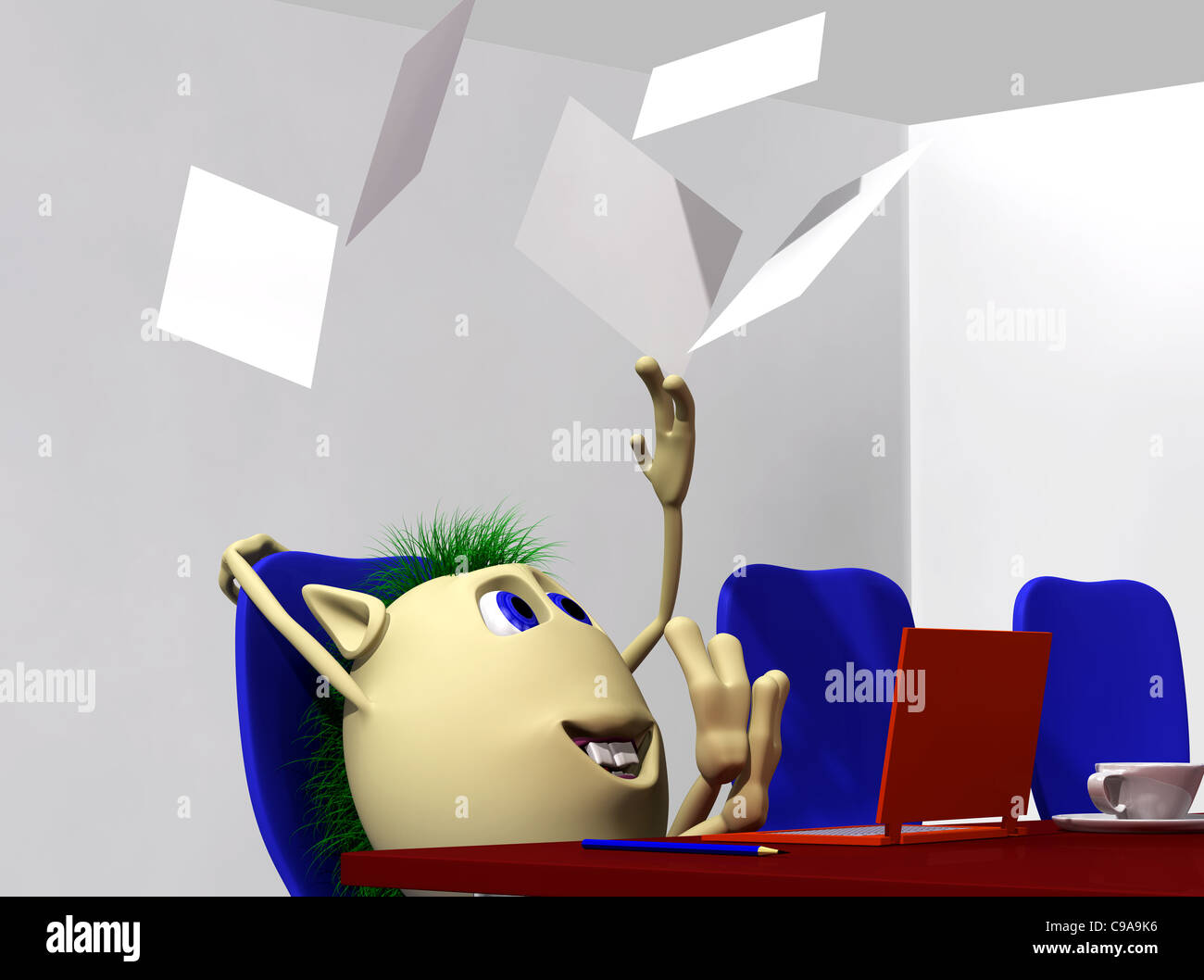 Puppet throwing white papers to air over itself Stock Photo - Alamy